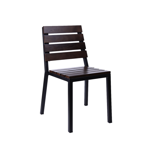 Indoor Metal Frame Chair w/ Slatted Ashwood Seat & Back in Walnut Color
