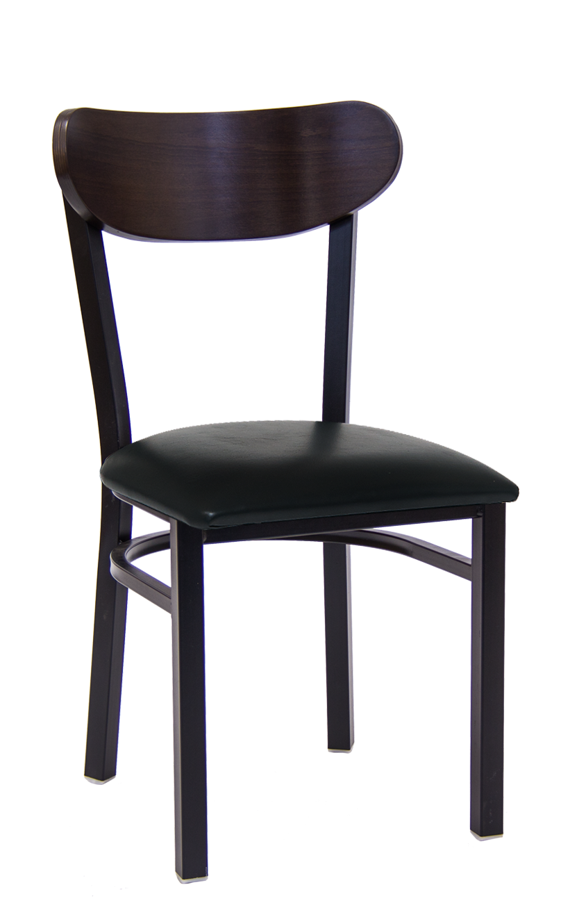 Moon Shape Back Vinyl Seat Metal Chair w/ Walnut Color Back