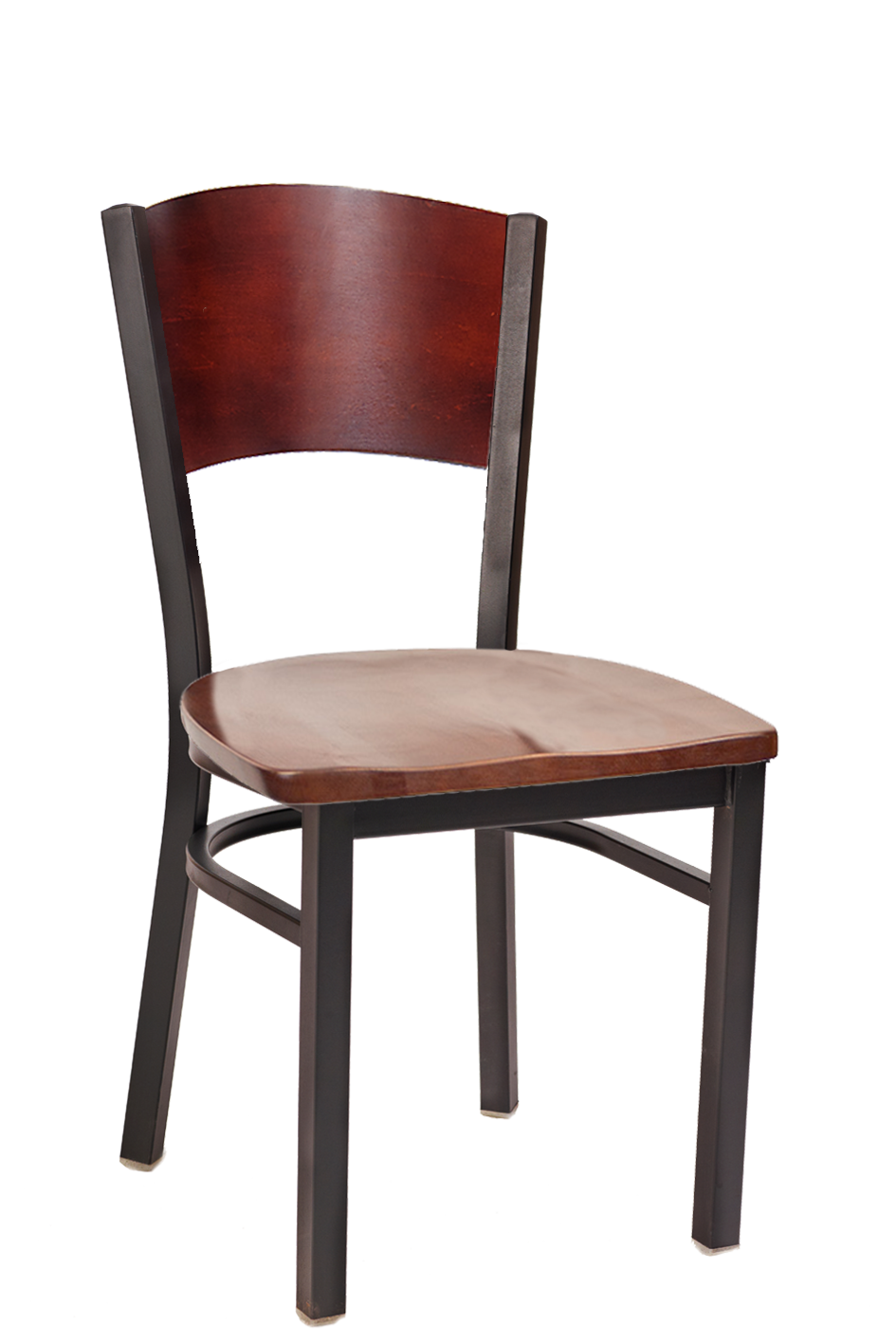 Fan Shape Back & Wooden Seat Metal Chair w/ Dark Mahogany Seat & Back