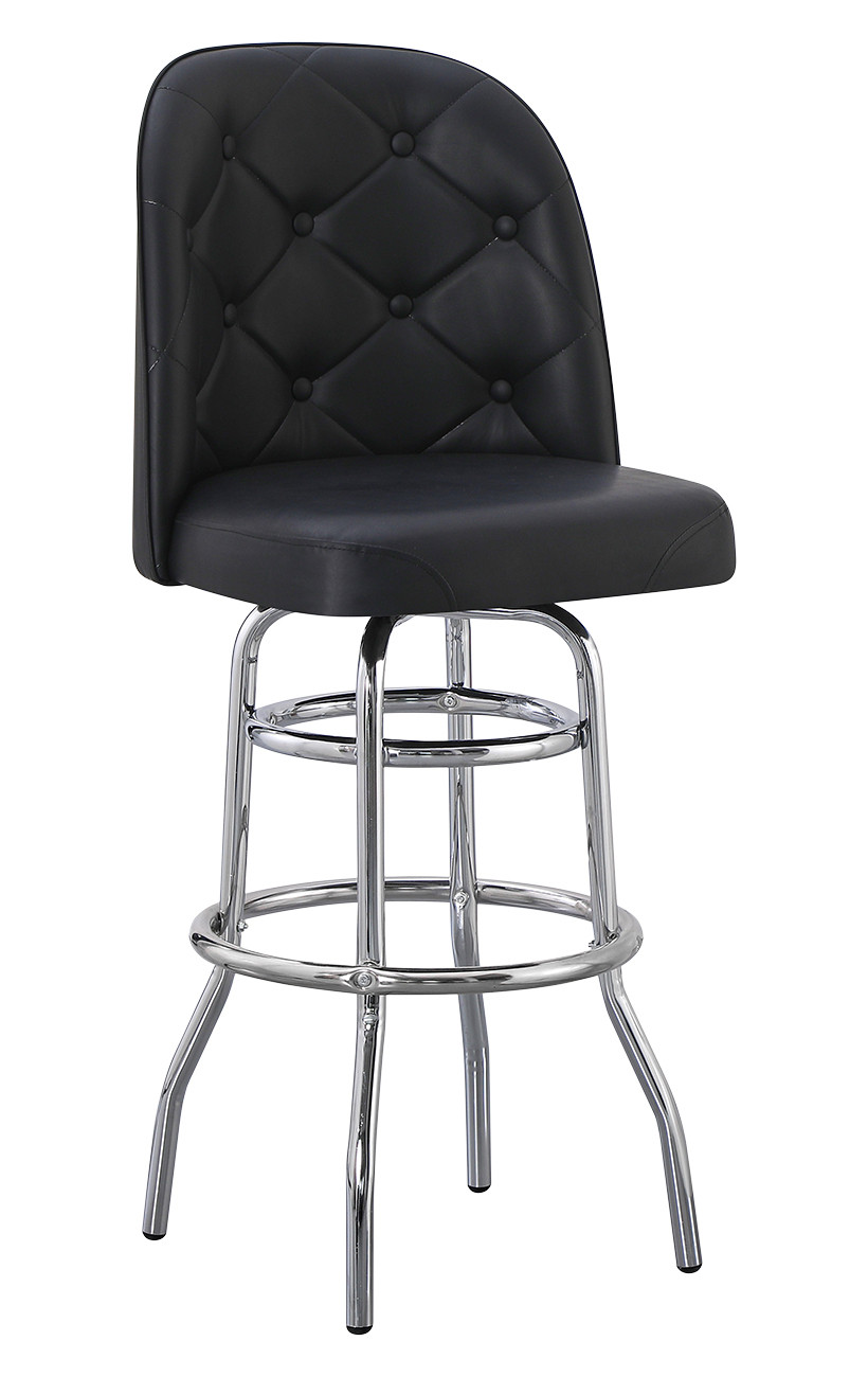 Black Tufted Upholstered Swivel Barstool with Chrome Frame and High ...
