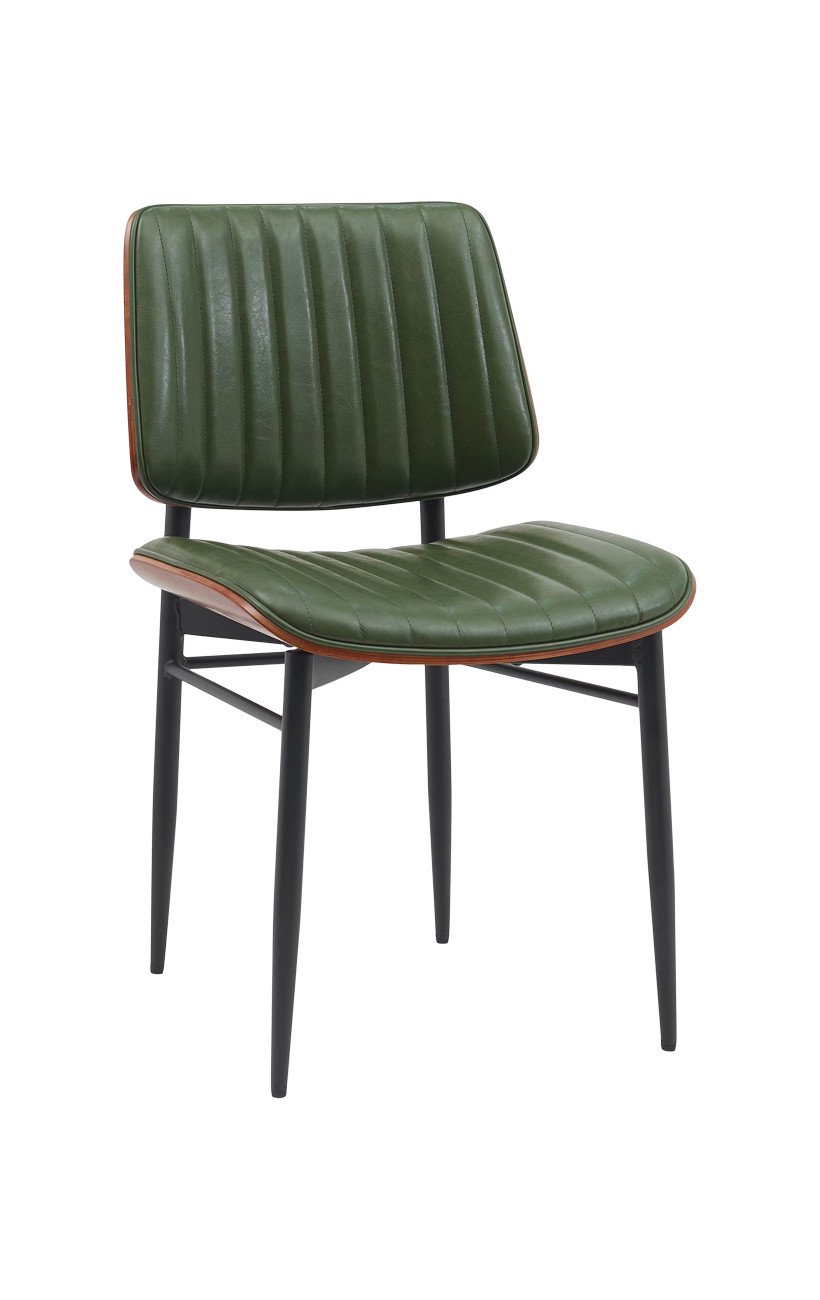 Contemporary Indoor Metal Chair with Green Vinyl Seat and Back - Metal ...