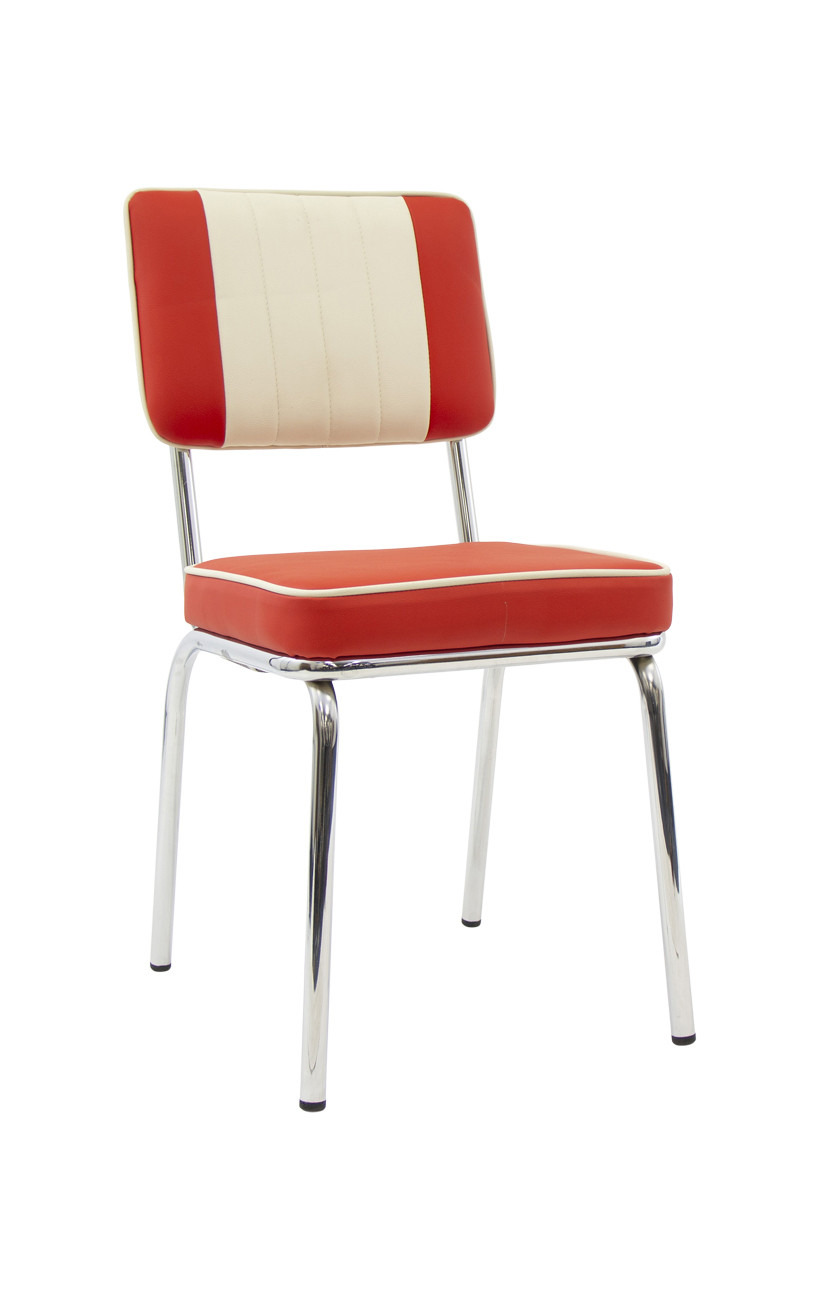 Retro Two-Tone Red and White Upholstered Indoor Metal Chair