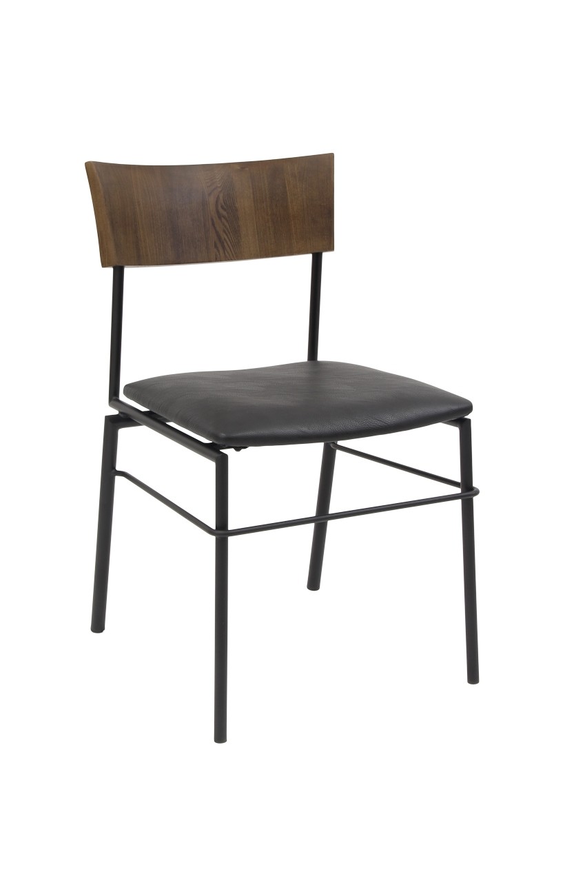 Industrial-Style Metal Chair with Black Vinyl Seat and Walnut Elmwood ...