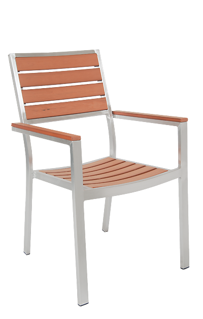 Silver Frame Aluminum Outdoor Chair w/Imitation Teak Slats