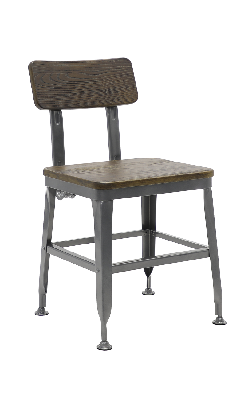 Dark Walnut Wood Back and Seat Metal Chair