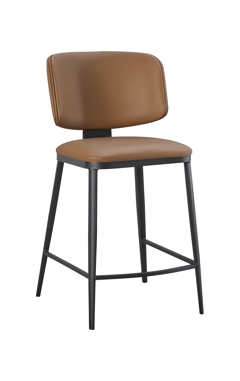 Indoor Sleek Camel Metal Barstool with Padded Vinyl Seat and Back ...