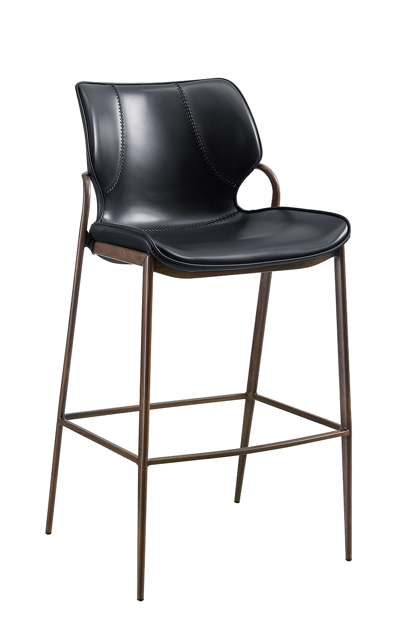 Wood Grain Metal Bar Stool with Vinyl Seat in Black