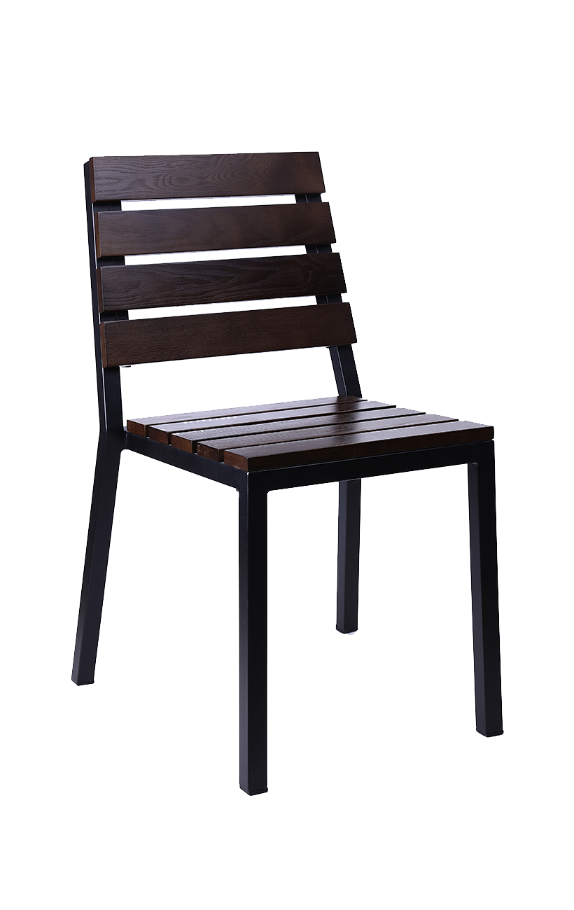 Indoor Metal Frame Chair w/ Slatted Ashwood Seat & Back in Walnut Color