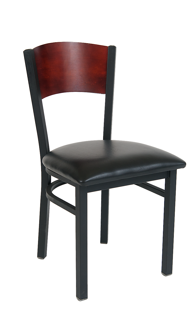 Fan Shape Back & Vinyl Seat Metal Chair w/ Dark Mahogany Back