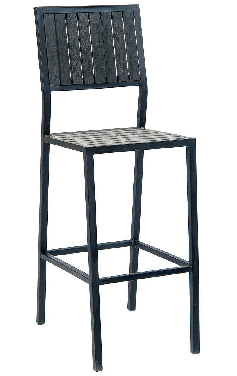 Steel Barstool w/Imitation Teak Vertical Slat Back & Seat in Black