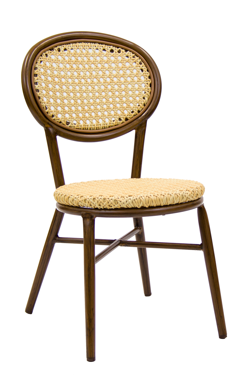 Aluminum Outdoor Armless Chair with Poly Woven Rattan Back & Seat