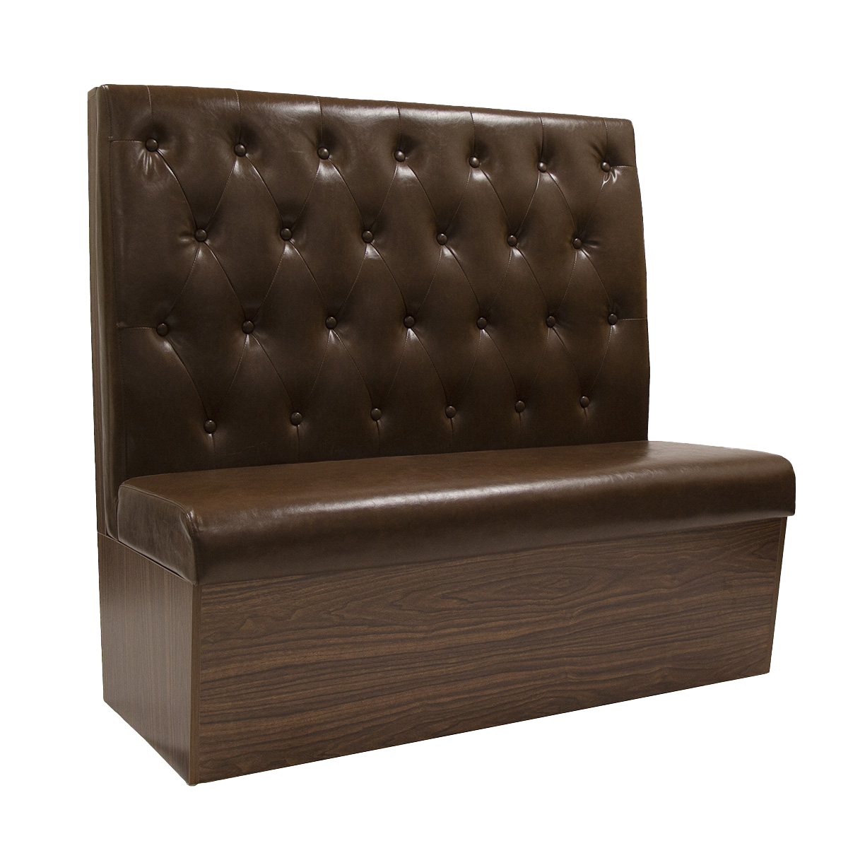 Single Booth with Button Tufted Vinyl Back & Plain Seat in Brown 46"H