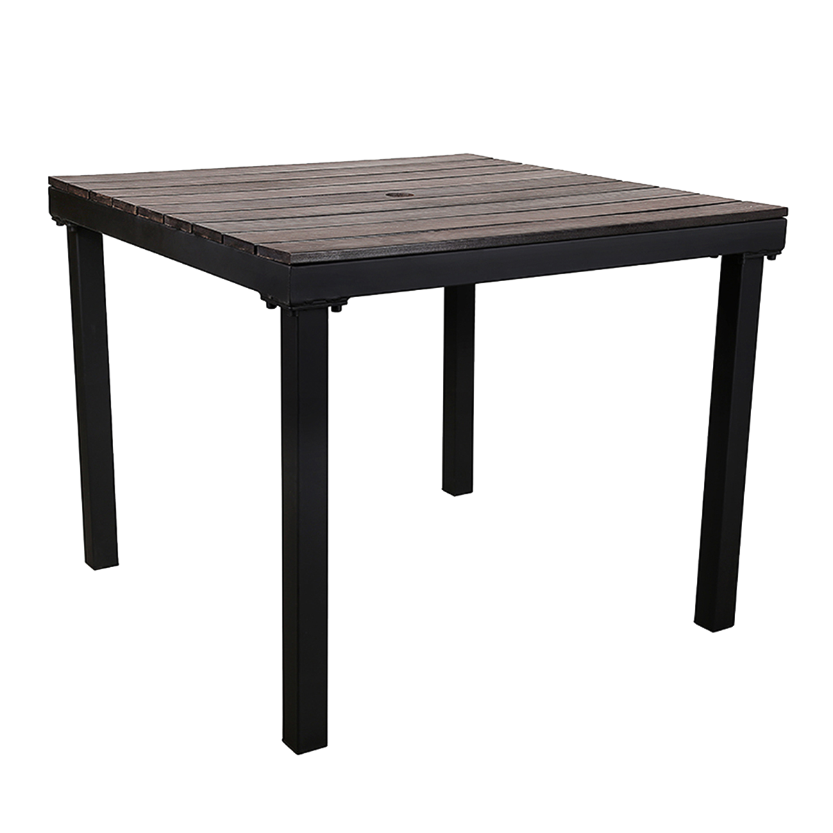 Black Steel Table with 1.5" Umbrella Hole, Dark Brown Textured ...