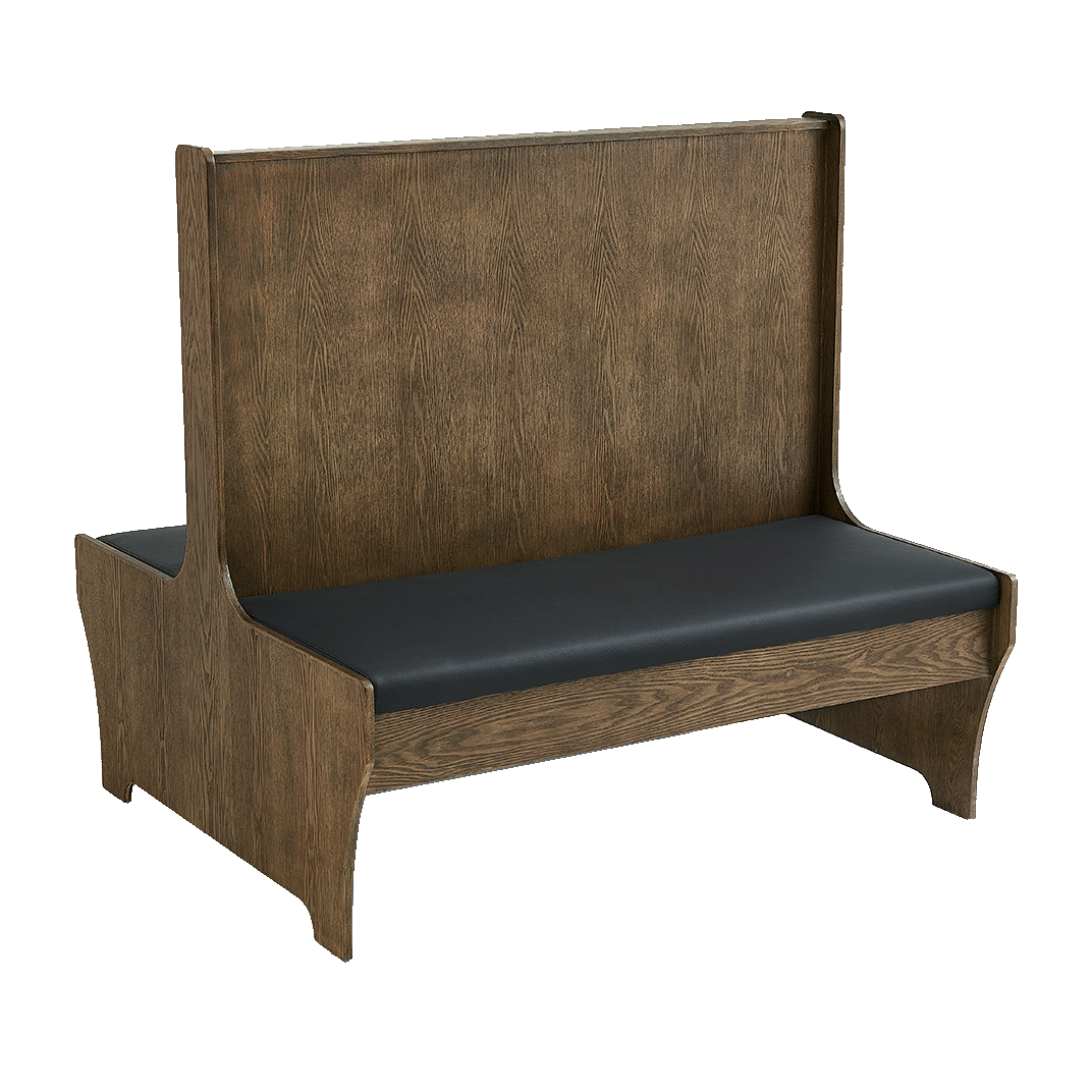 Double Booth w/ Walnut Color Veneer Wood Frame & Black Vinyl Seat ...