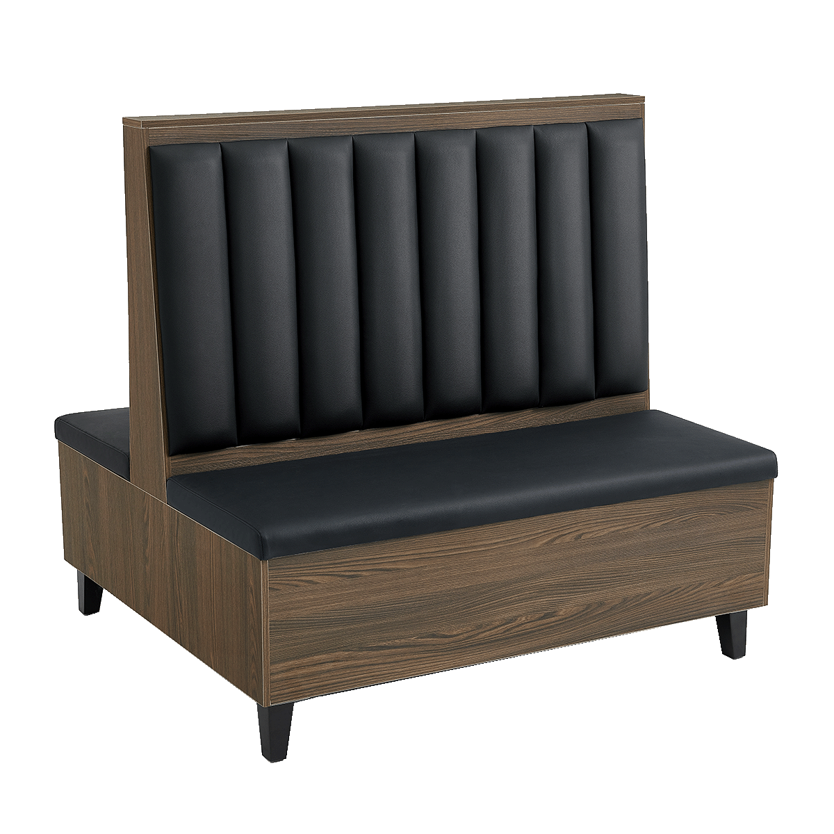 Double Booth Laminate Veneer Wooden Frame Black Vinyl Seat