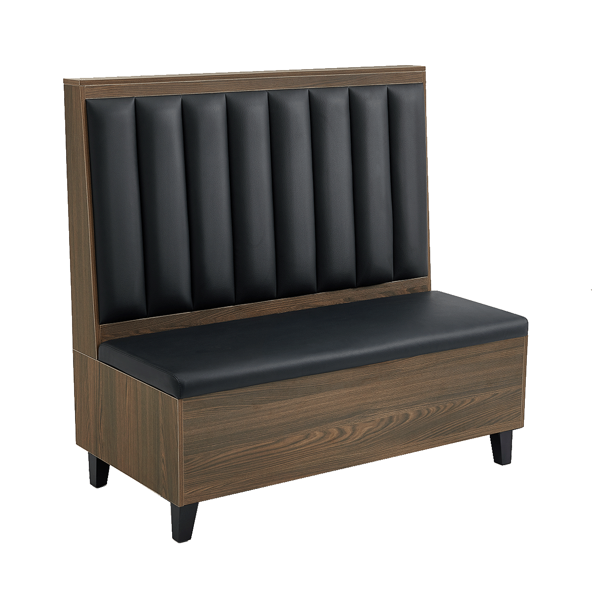 Single Booth Wooden Frame, Black Vinyl Seat & 8 Channel Back