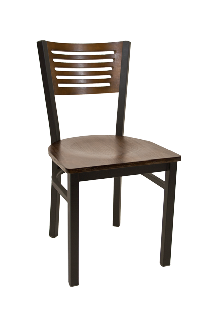 5 Slats Back Veneer Seat Metal Chair w/ Back & Seat in Walnut