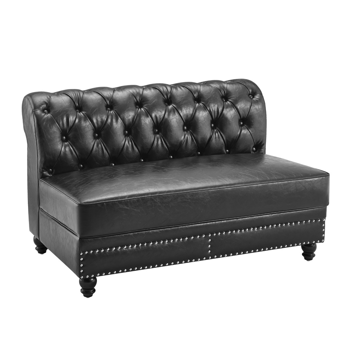 48"L x 31"H Black Single Upholstered Booth with Button Tufted Back and ...