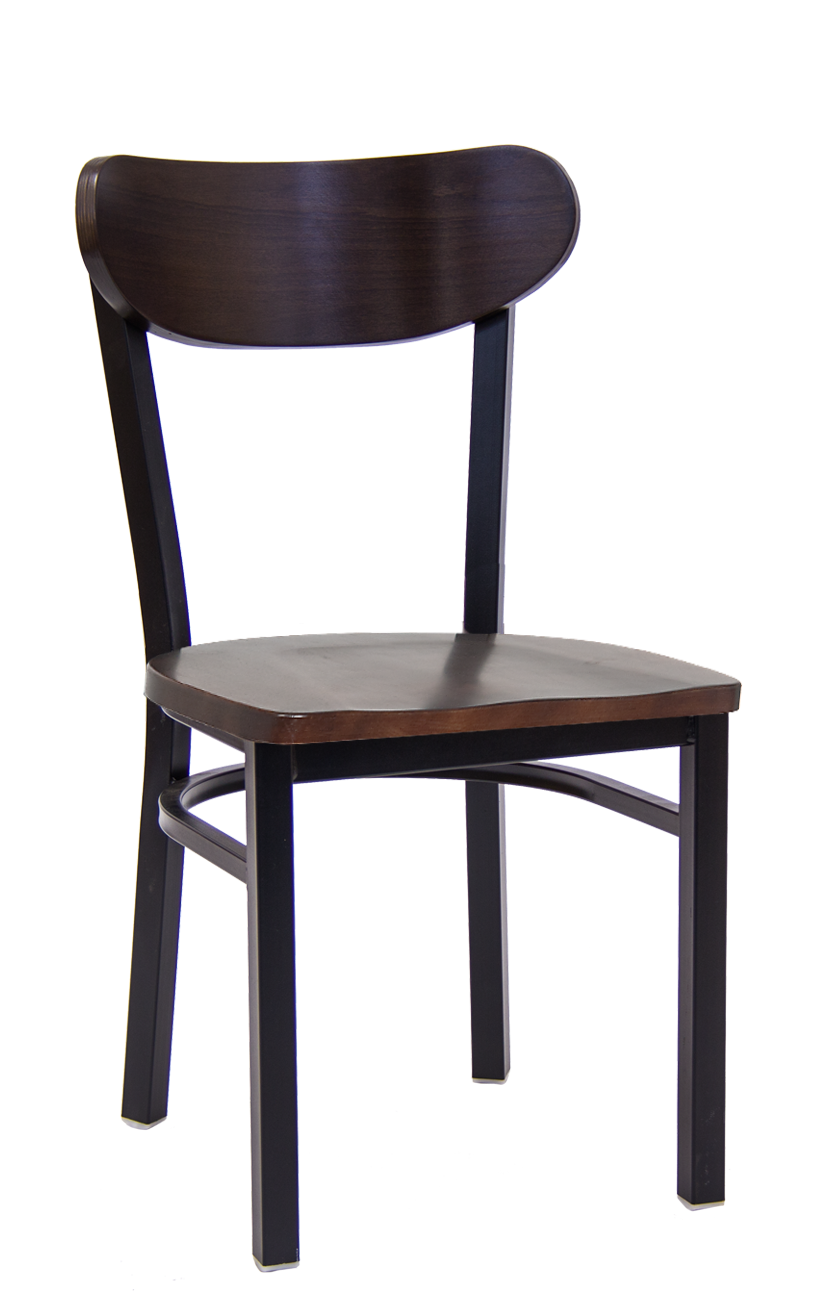 Moon Shape Back Wooden Seat Metal Chair w/ Walnut Color Seat & Back