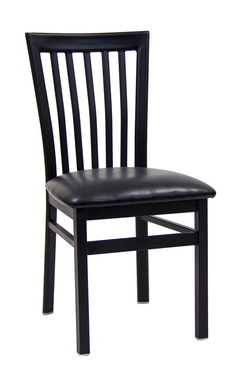 Black Metal Chair w/ Elongated Vertical Back & Vinyl Seat