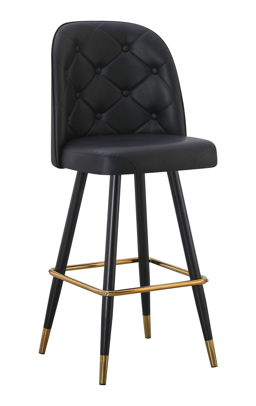 Swivel Barstool with Black Tapered Frame, Gold Footrest, and Black ...