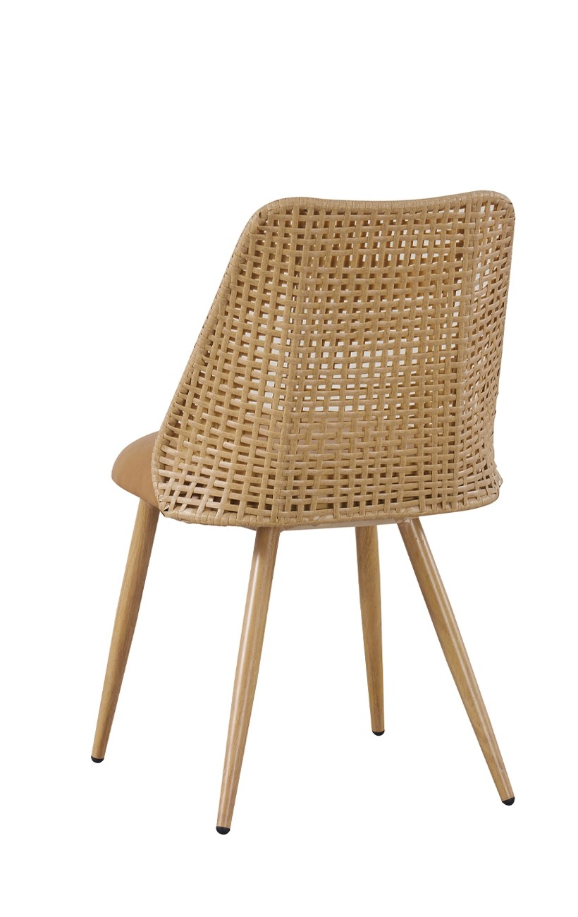 Contemporary Indoor Dining Chair with Plastic Angled Rattan-Style Back ...